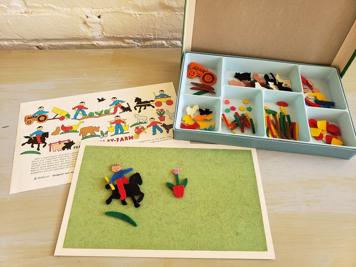 Vintage 1964 Fuzzy Felt Farm Playset - Etsy
