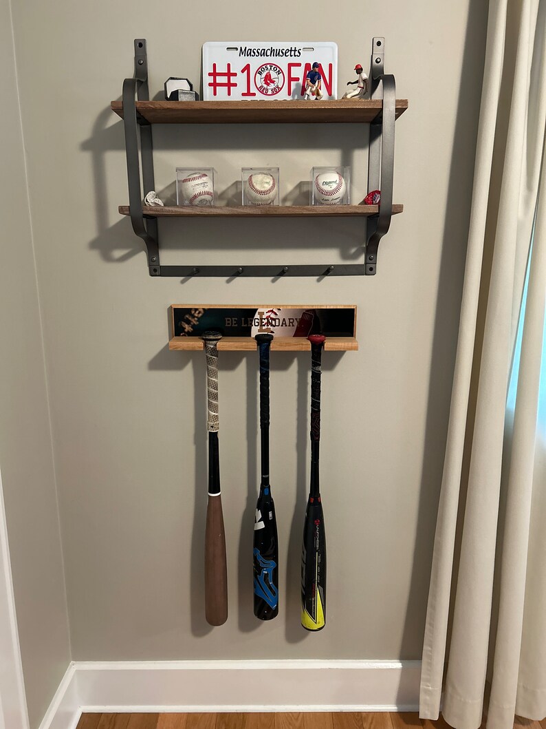 Solid Maple Baseball Bat Rack: Wall Mounted Sports Display - Etsy