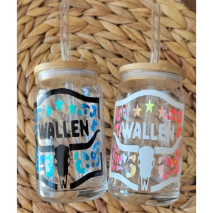 Wallen Glass Beer Can With Bamboo Lid and Straw Country Glass Iced ...