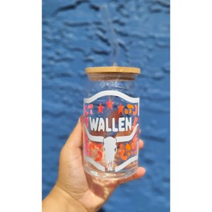 Wallen Glass Beer Can With Bamboo Lid and Straw Country Glass Iced ...