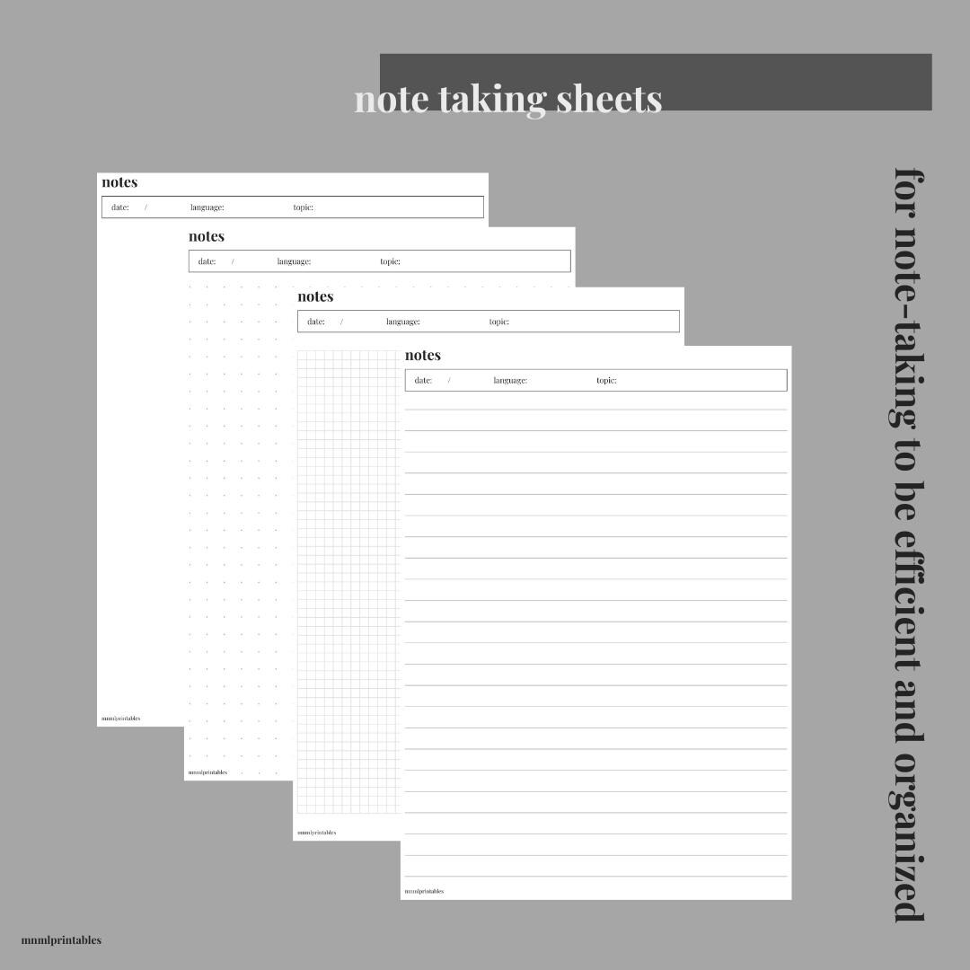 Language Note Taking Sheets - Etsy