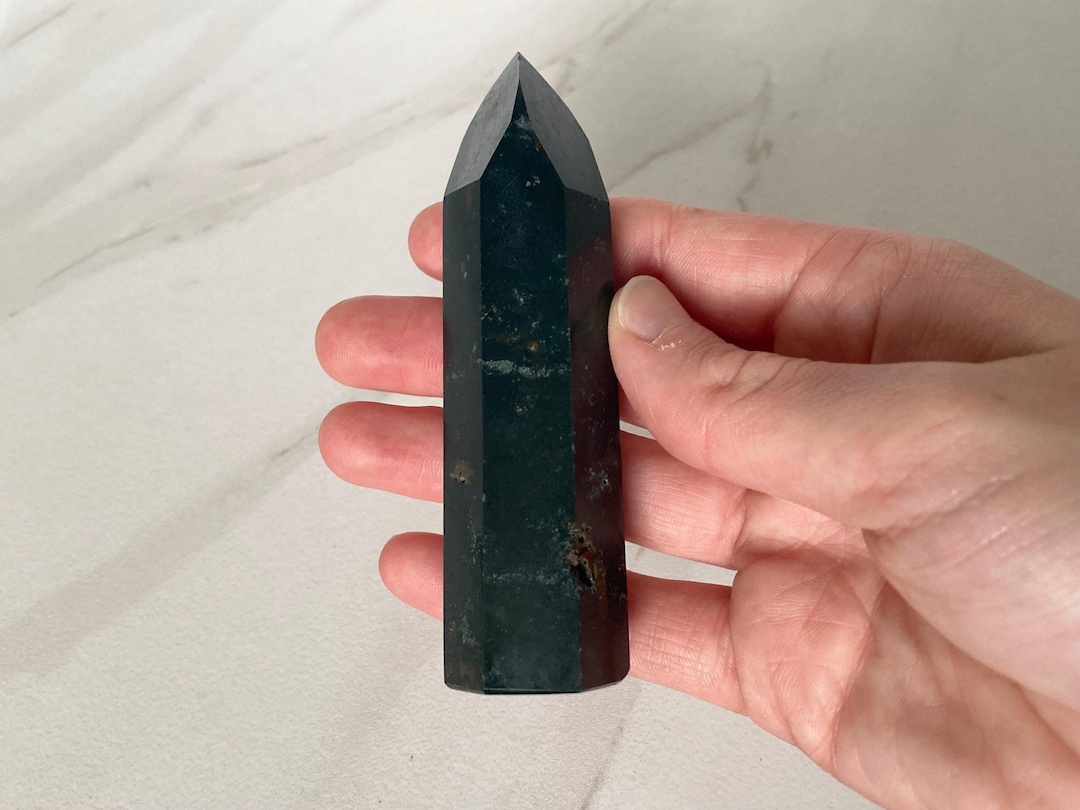 Bahia Jasper Tower, Green & Brown Stone, Obelisk Point Carving, Healing ...