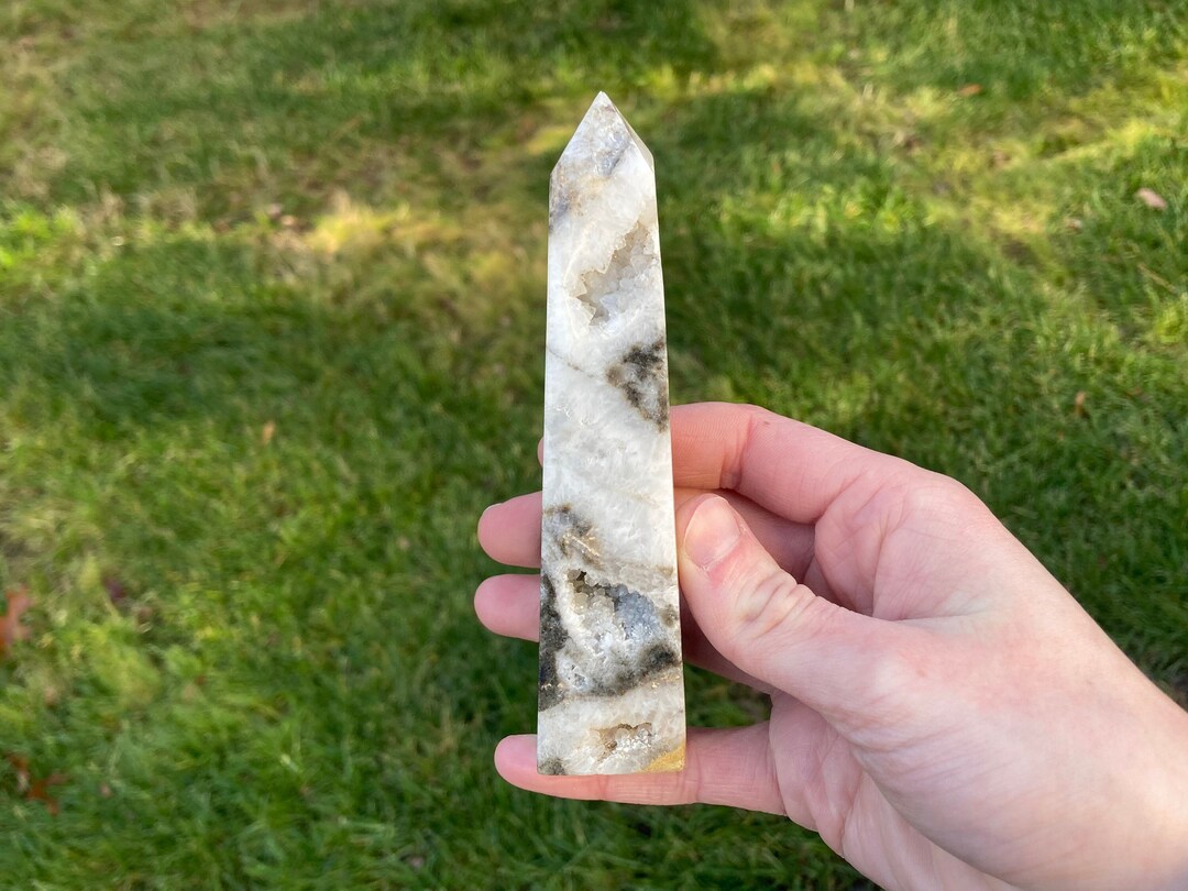Zebra Agate Tower, Druzy Black & White Stone, Healing Crystals, Obelisk ...