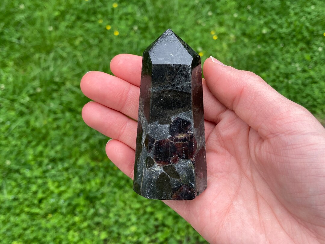Garnet & Staurolite on Schist Tower, Rare Red Black Stone, Carved ...