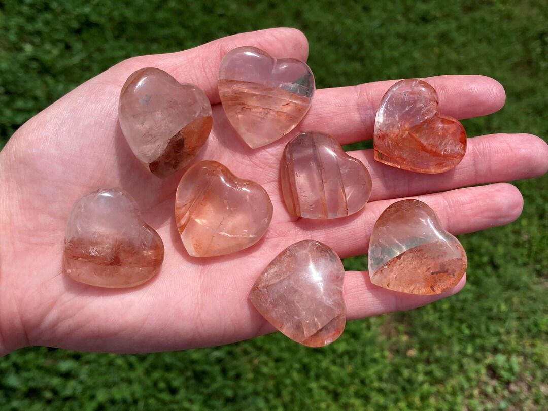 Fire Quartz Heart, Mini Puffy Red Hematoid Quartz, Stone Carving ...
