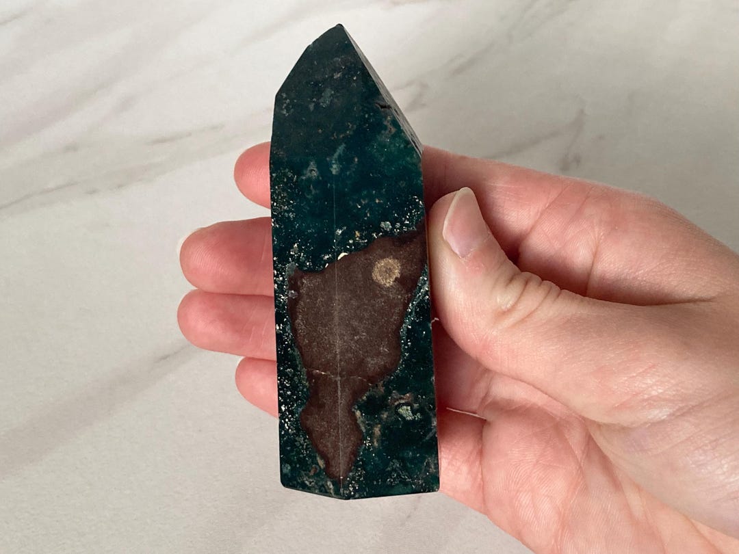 Bahia Jasper Tower, Green & Brown Stone, Obelisk Point Carving, Healing ...