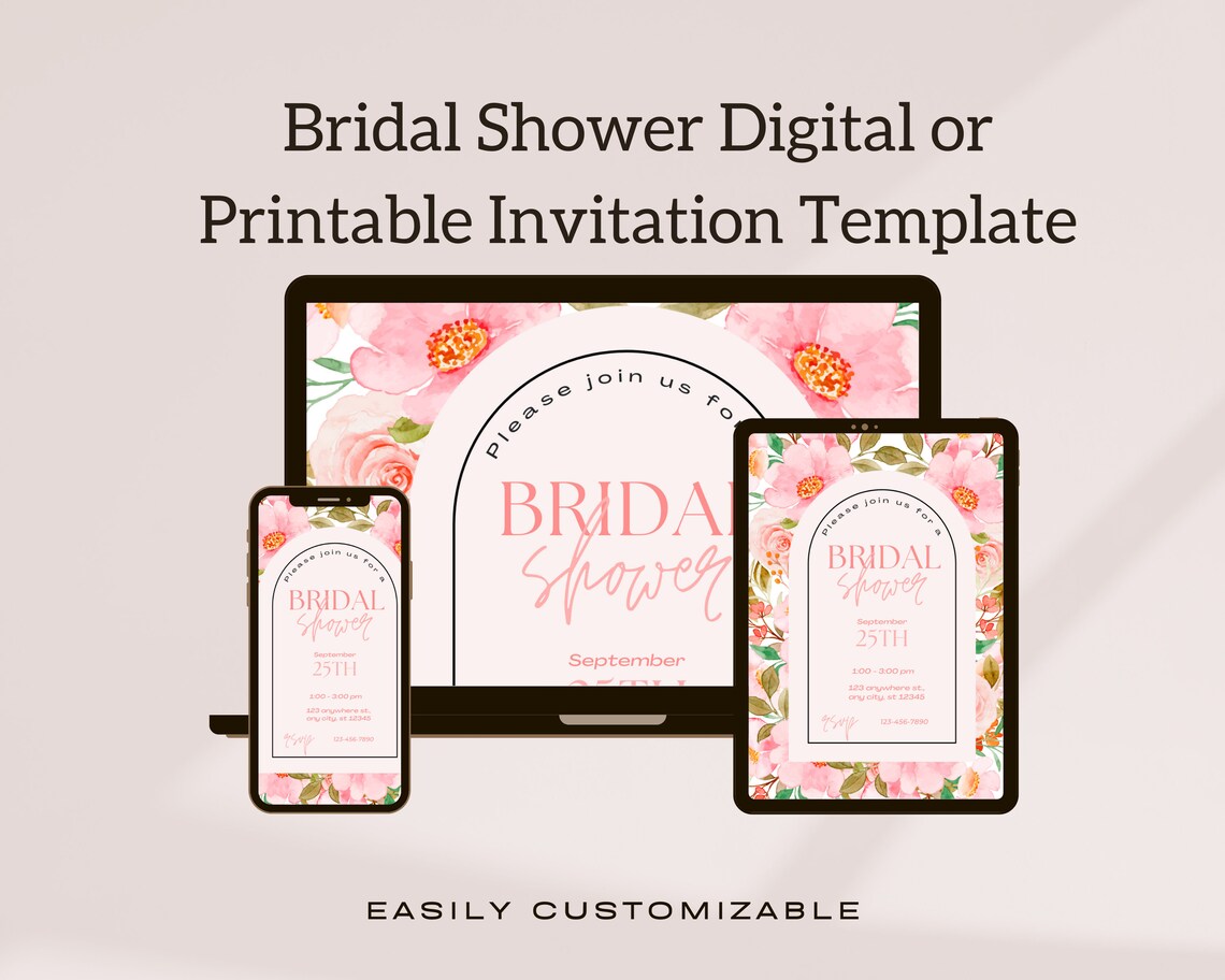 Editable Bridal Shower Invitation Template Printable or Digital Pretty ...