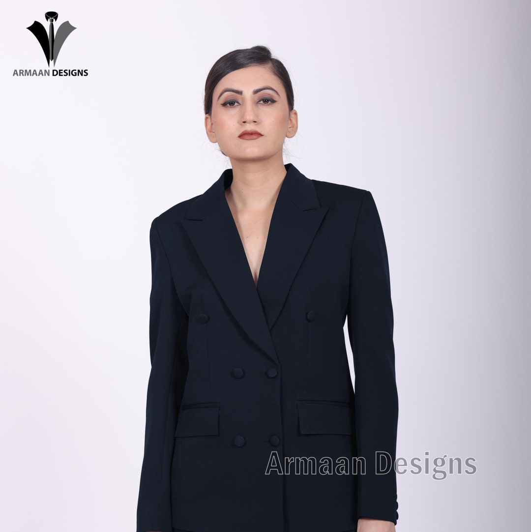 Elegant Navy Blue Cigarette Pant Suit for Women – Tapered Slim Trouser ...