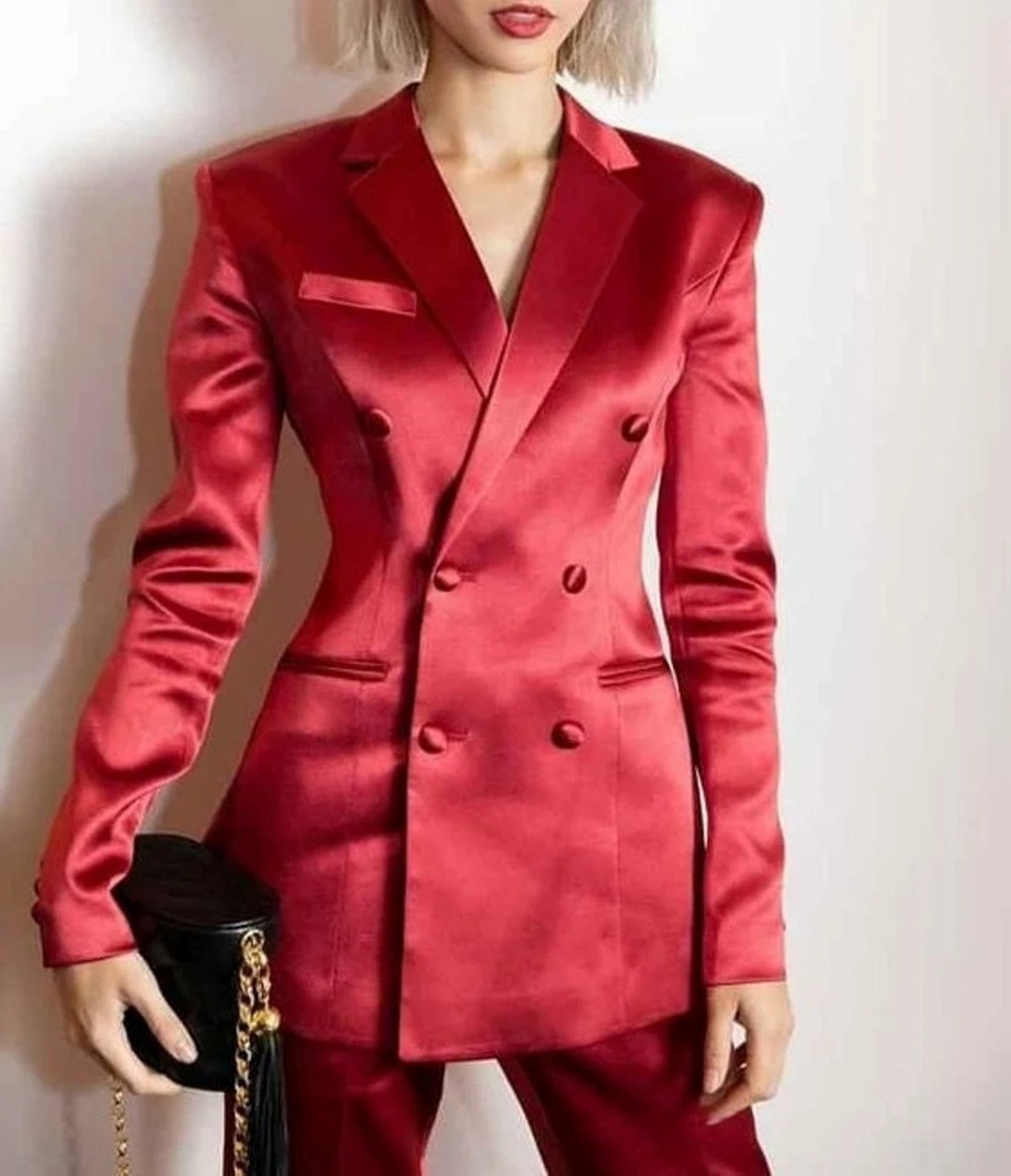 Women 2pc Red Soft Premium Velvet Double Breasted Tuxedo Suit Custom Made Etsy