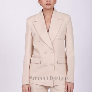 Women Beige Double Breasted Suit, Women Beige Suit, Party Wear Suit ...
