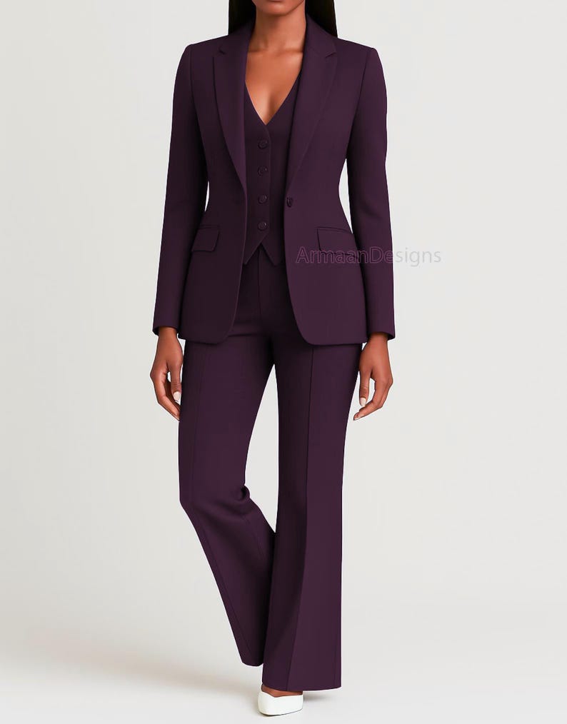 Dark Purple Pantsuit, Women's Formal Vest Suit, High Rise Bootcut - Etsy