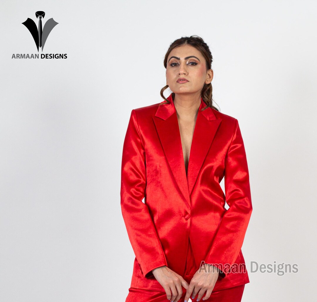 Women’s Red Satin Two-piece Suit, Women Prom Suit, Brides Wedding Suit ...
