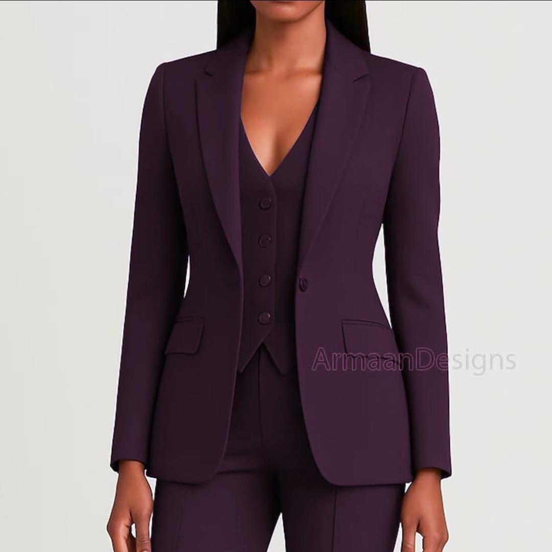 Dark Purple Pantsuit, Women's Formal Vest Suit, High Rise Bootcut - Etsy