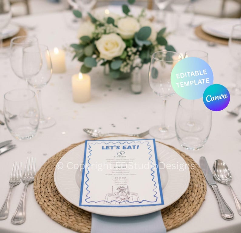 Funky - Menu Template, Name Card - Printable, Editable Digital Template ...