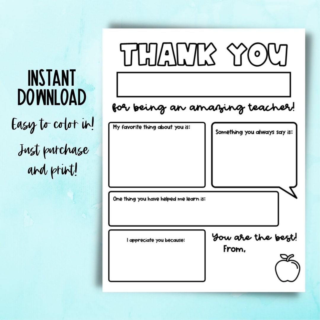 Teacher Appreciation Week Printable, Teacher Thank You Printable Card ...