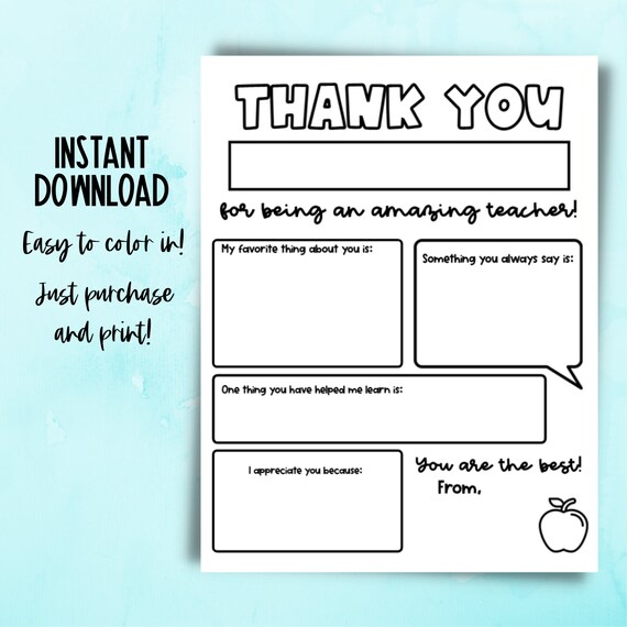 Teacher Appreciation Week Printable Teacher Thank You - Etsy
