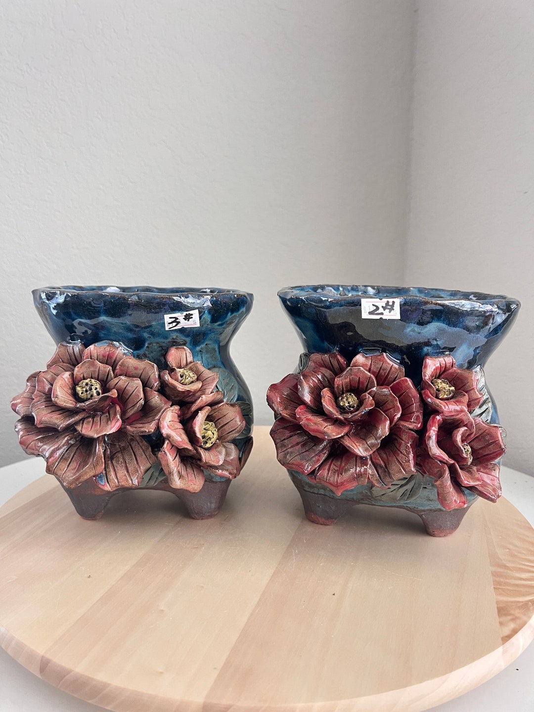 Hand Pinched Ceramic Flower Pot: Succulent Planter With Floral Detail ...