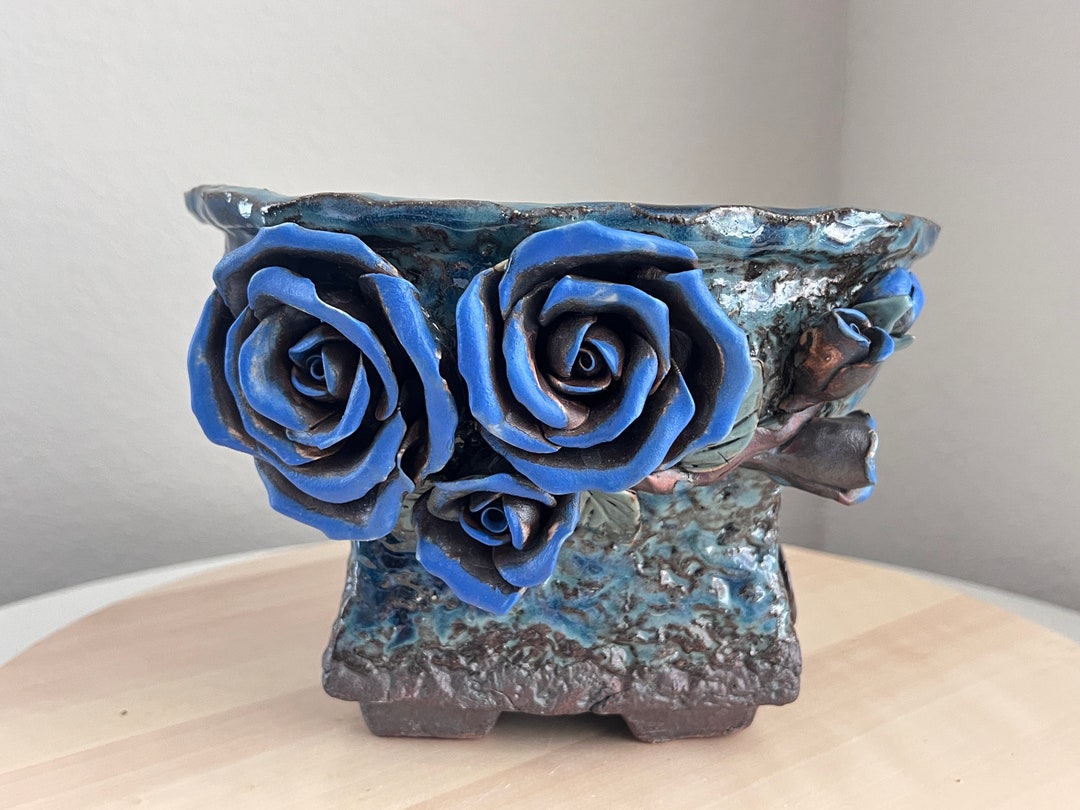 Hand-pinched Ceramic Flower Pot: Succulent Planter With Floral Design ...