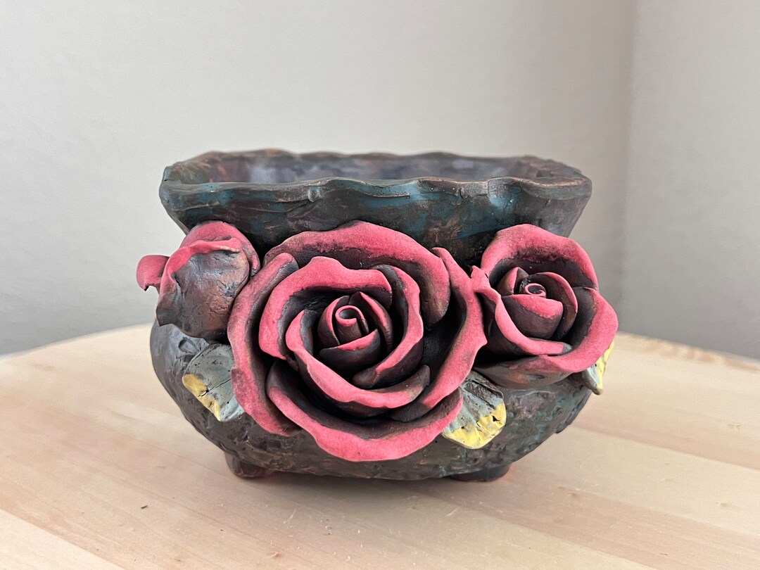 Hand-pinched Ceramic Flower Pot: Rose Succulent Planter - Etsy