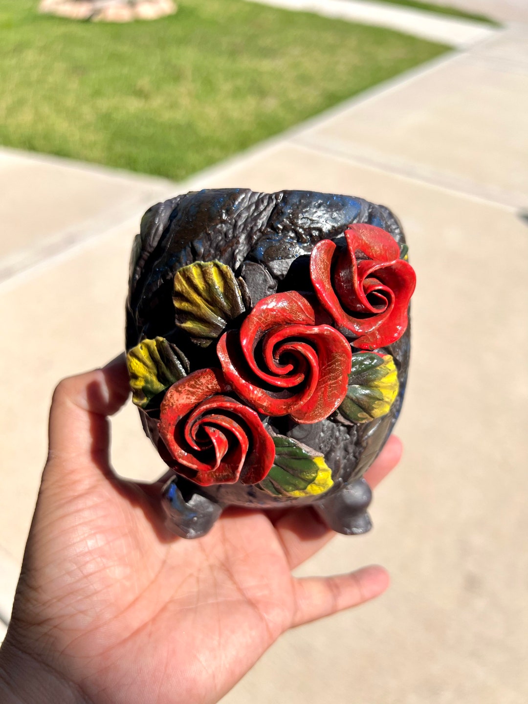 Hand-pinched Ceramic Flower Pot: Succulent Planter With Rose Detail - Etsy