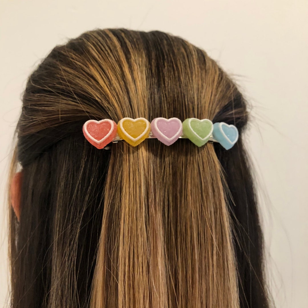 Valentine’s Day Faux Gummy Candy Hearts Handmade Barrette, Candy Heart Hair Clip, Valentine’s ...