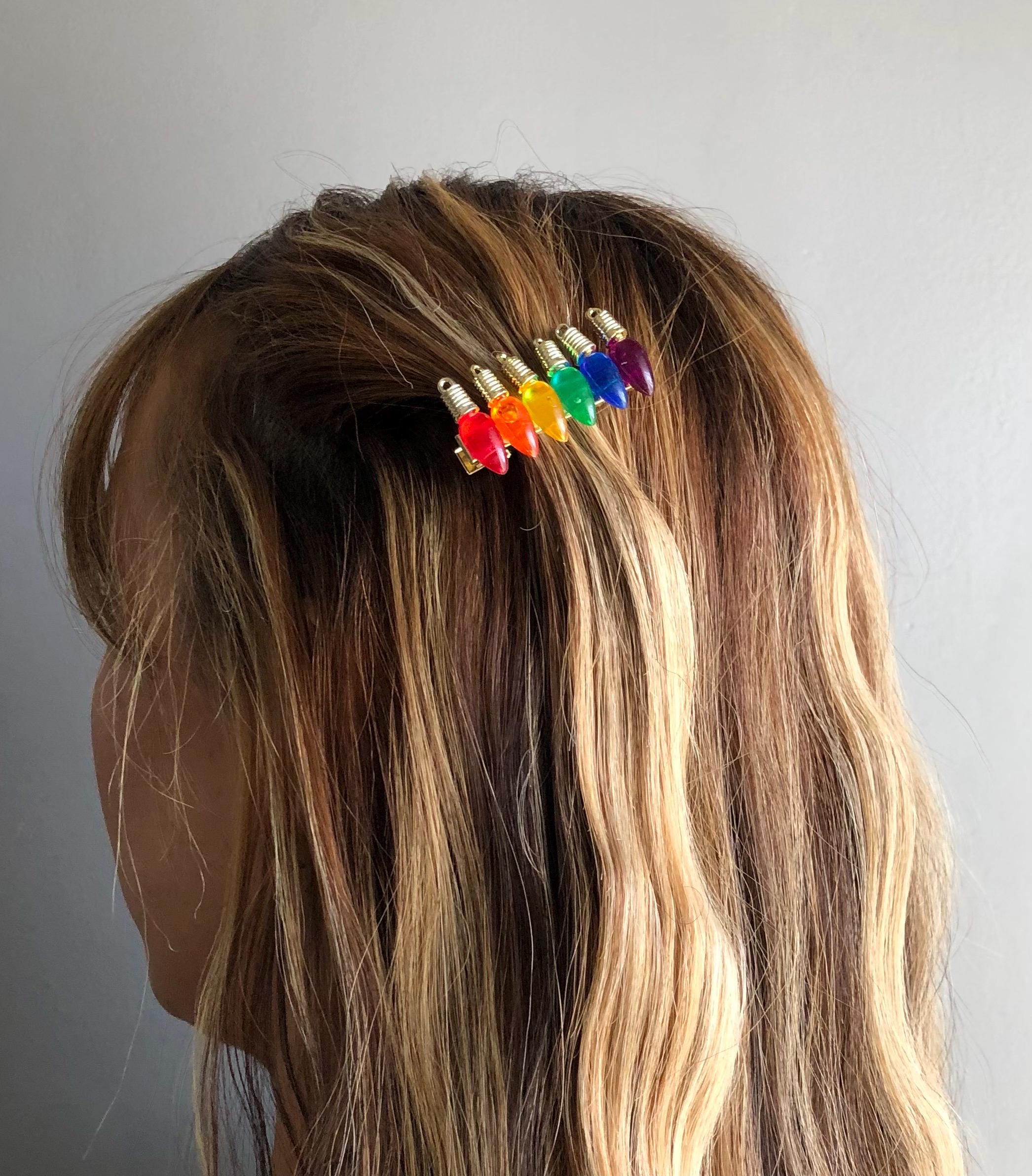 Rainbow Christmas Holiday Light Hair Clip Barrette, Ugly Sweater Party ...