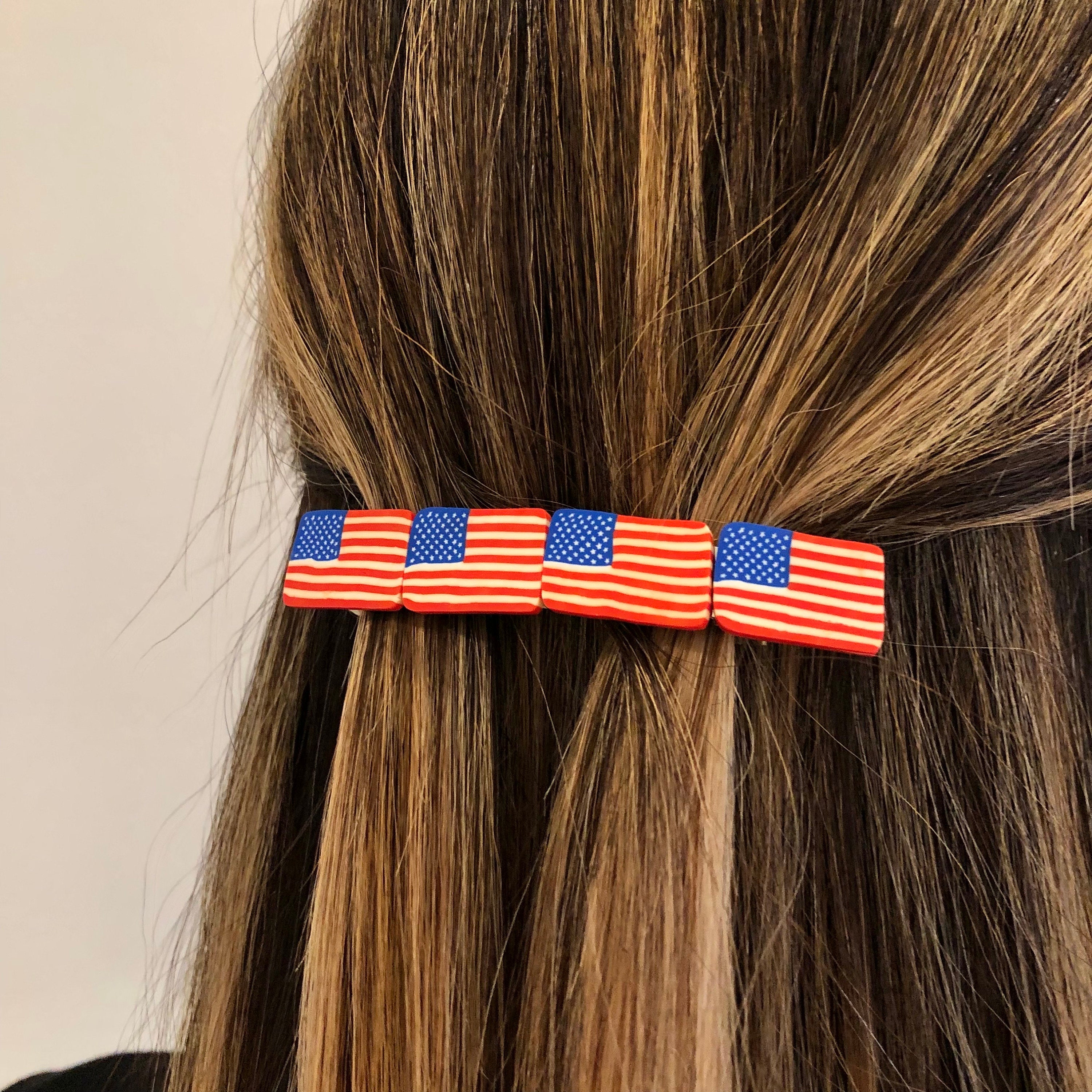 American Flag Patriotic Barrette Hair Clip, 4th of July Accessory - Etsy