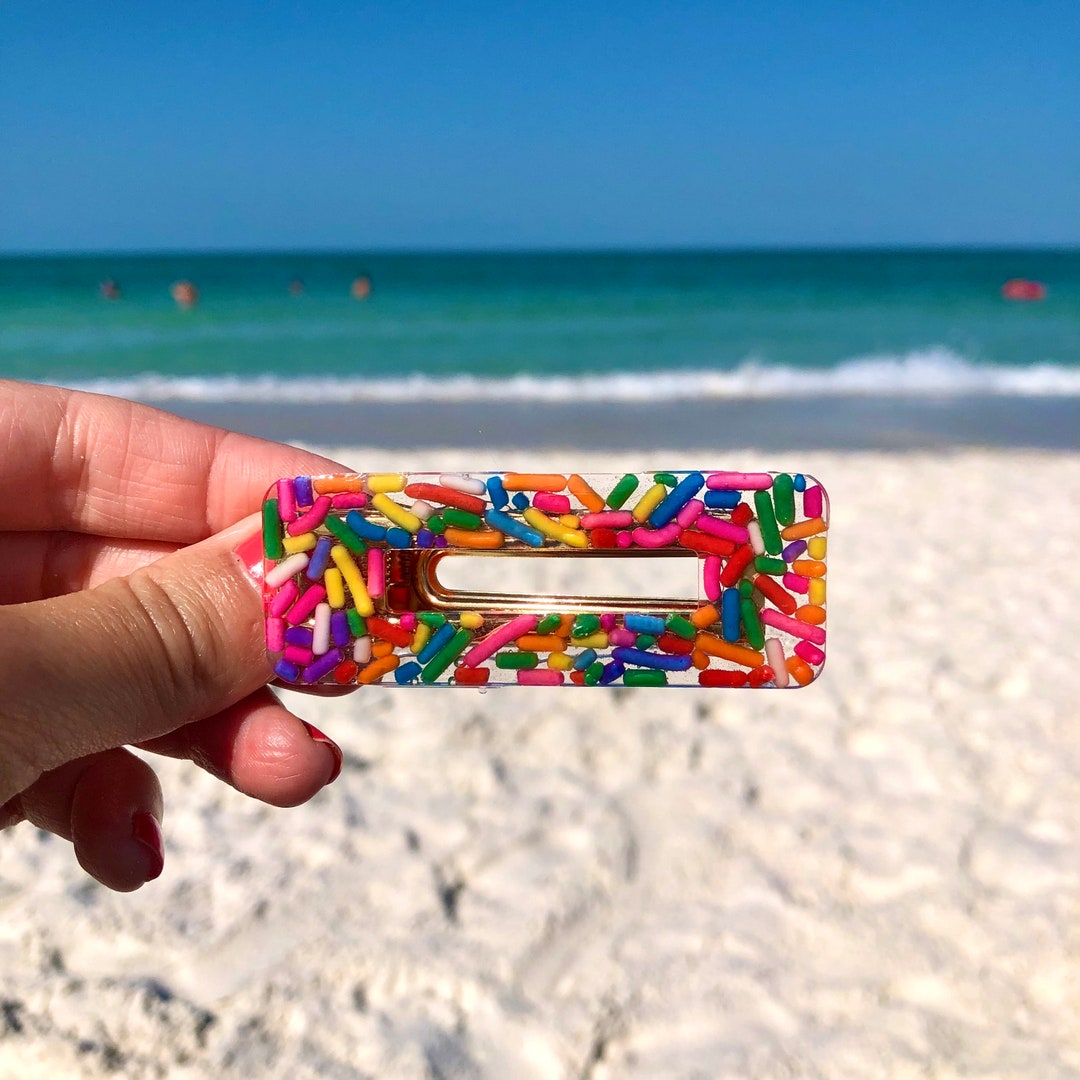 Rainbow Sprinkles Funfetti Handmade Resin Rectangle Hair Clip - Etsy