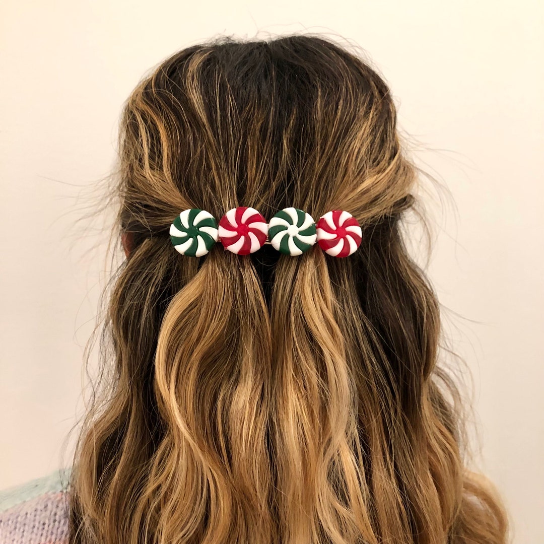 Red and Green Christmas Peppermint Candy Handmade Hair Clip Barrette - Etsy