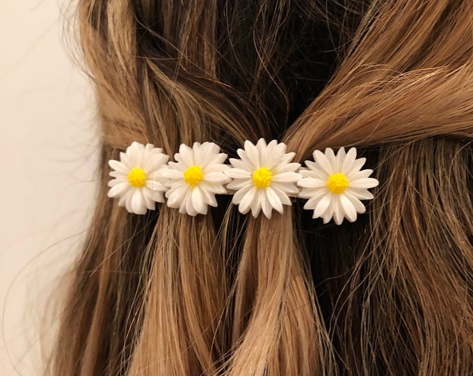 White Daisy Flower Handmade Hair Clip Barrette, Flower Girl Accessory ...