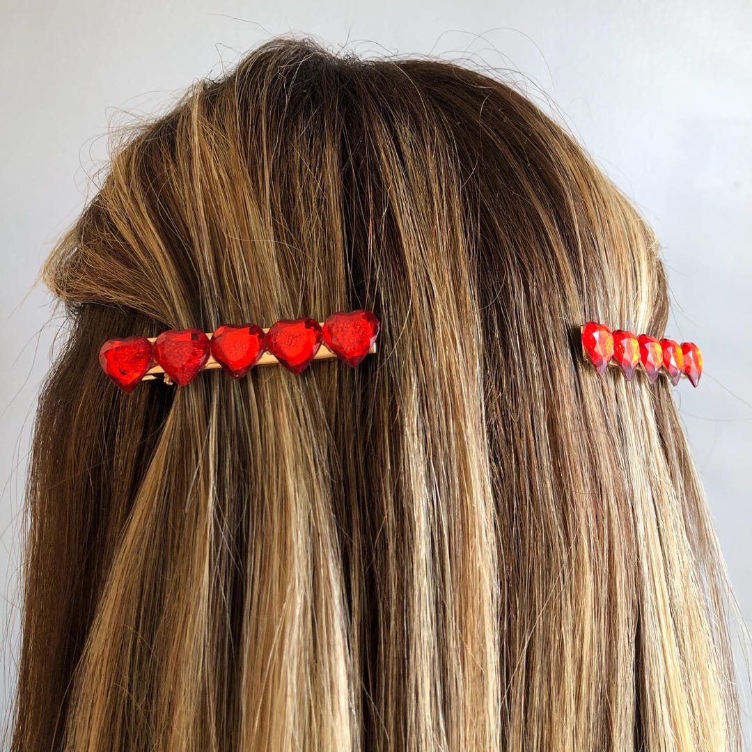 Red Sparkly Valentine Heart Rhinestone Hair Clip Barrettes, Descendants ...