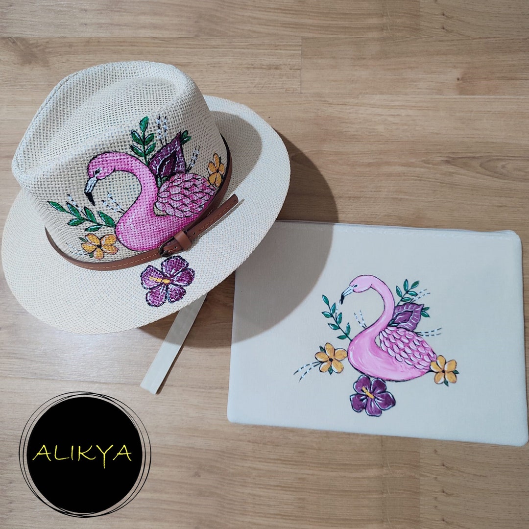Hand Painted Flamingo Hat&bag-colorful Animals Hats-traditional Mexican ...