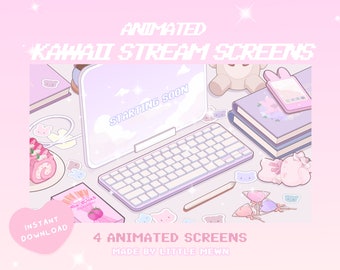 ANIMATED Screens Cute Pink Lofi Aesthetic Kawaii Gamer Girl Pink Room Overlay Banner Twitch ...