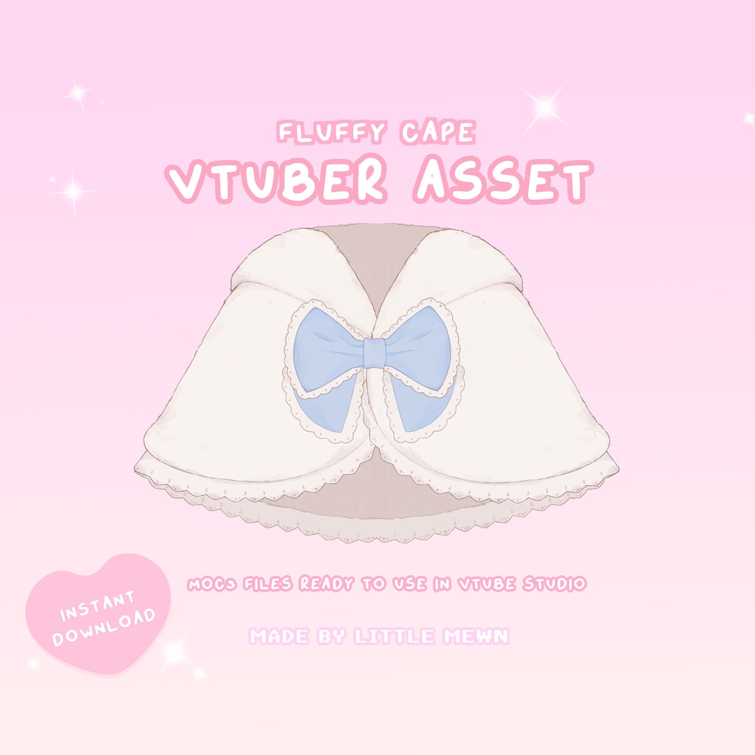 Vtuber Asset | Rigged Cute Beige & Blue Fluffy Cape - Etsy