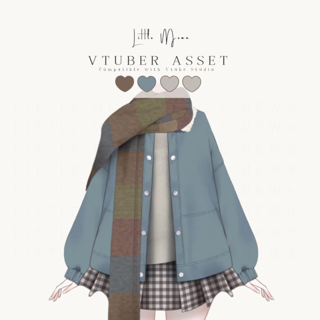 Vtuber Winter Scarf Denim Jacket Outfit Asset for Vtube Studio, Rigged ...