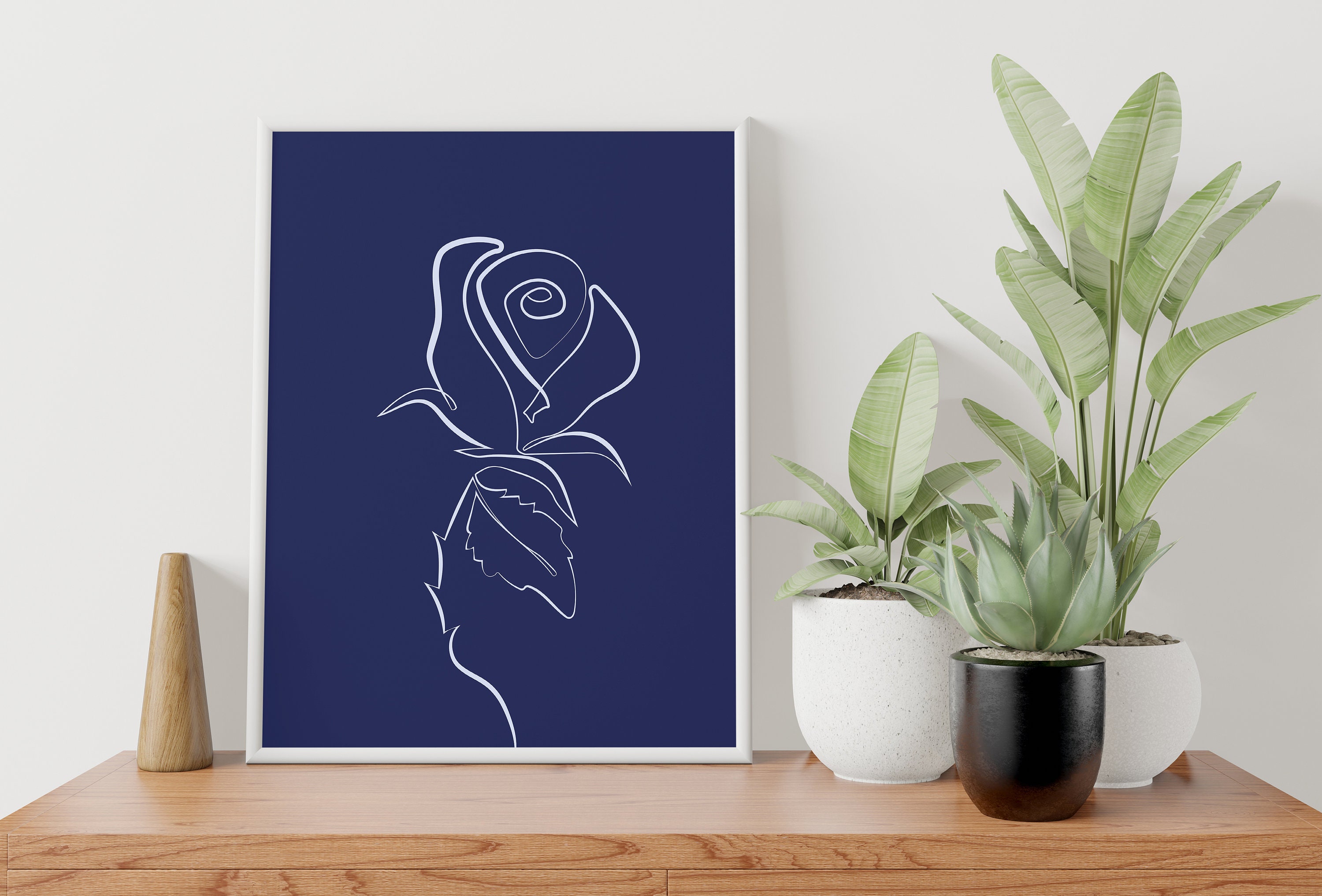 Rose Line Drawing,blue Wall Art,one Line Drawing,one Line Rose Print ...