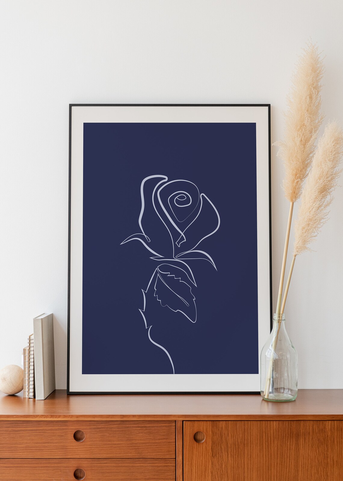 Rose Line Drawingblue Wall Artone Line Drawingone Line Rose - Etsy