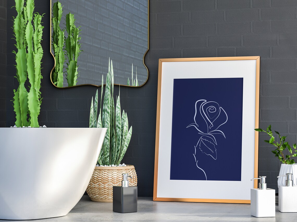 Rose Line Drawingblue Wall Artone Line Drawingone Line Rose - Etsy