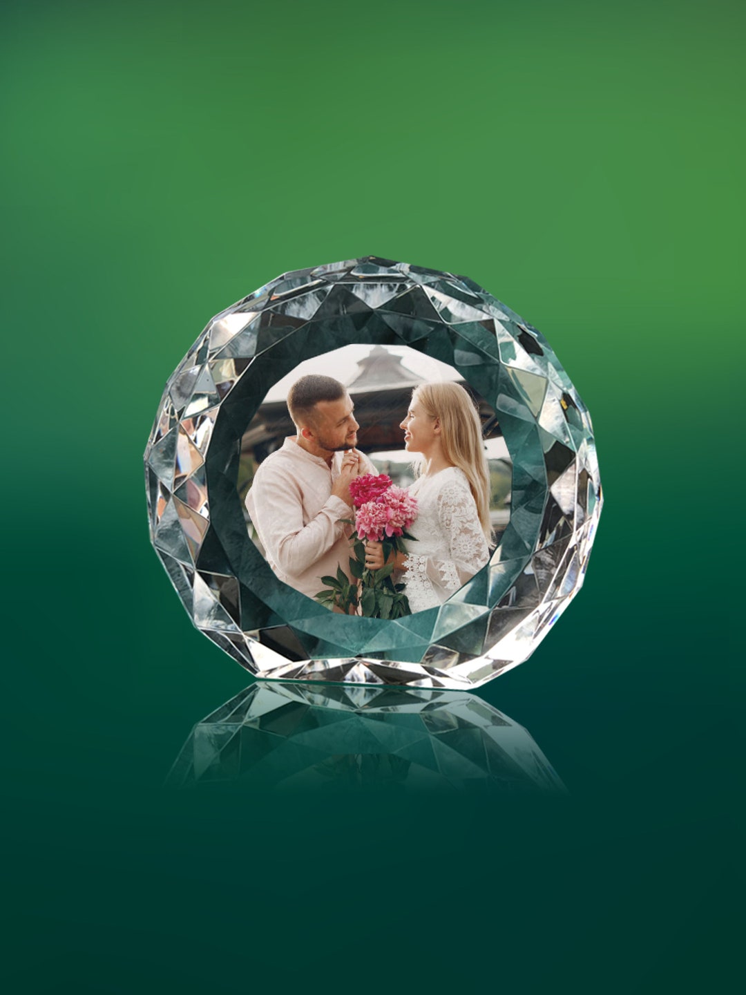 Waved Edge Circle Crystal Photo Frame | Photograph on Crystal, Custom ...