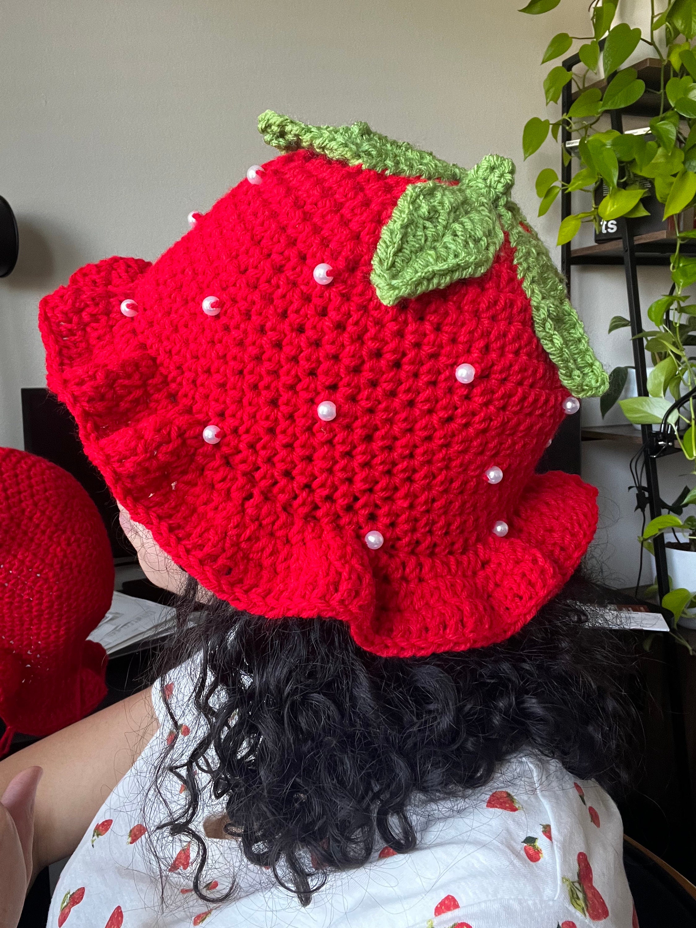 Crochet Strawberry Bucket Hat. Cute Red Strawberry Bucket Hat ...