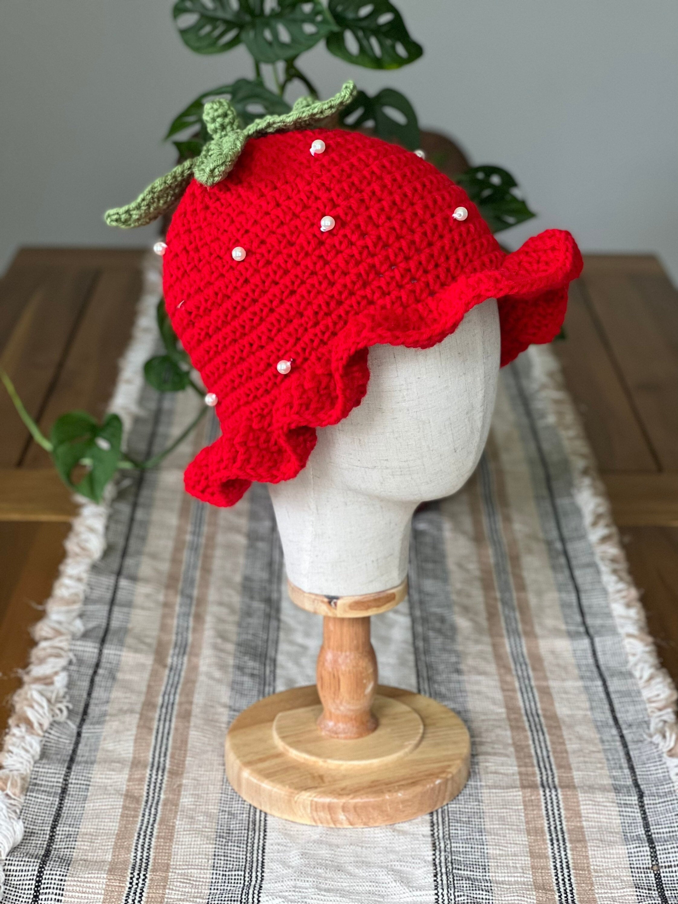 Crochet Strawberry Bucket Hat. Cute Red Strawberry Bucket Hat ...
