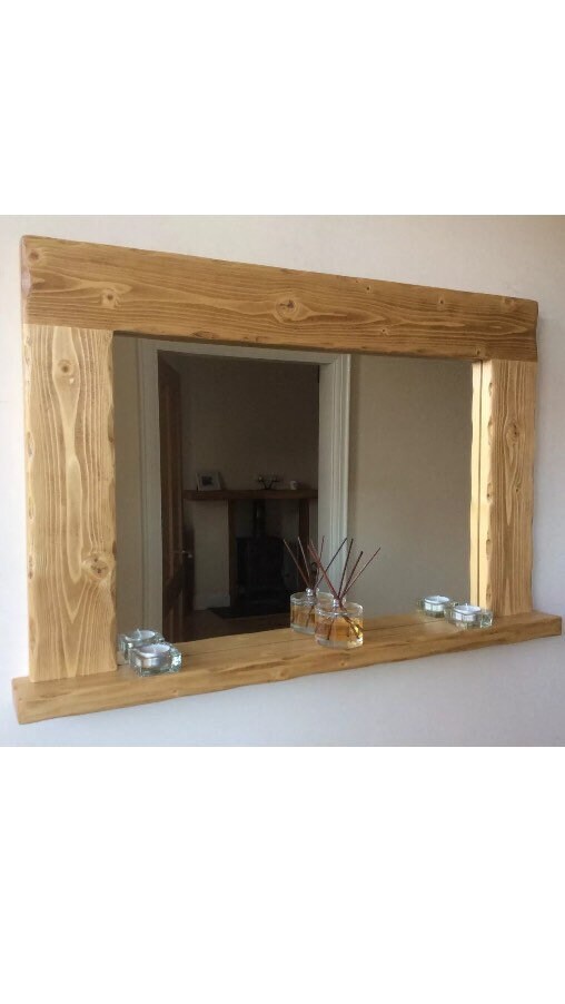 Beautiful Quality Rustic Wooden Mirror With Shelf - Etsy UK