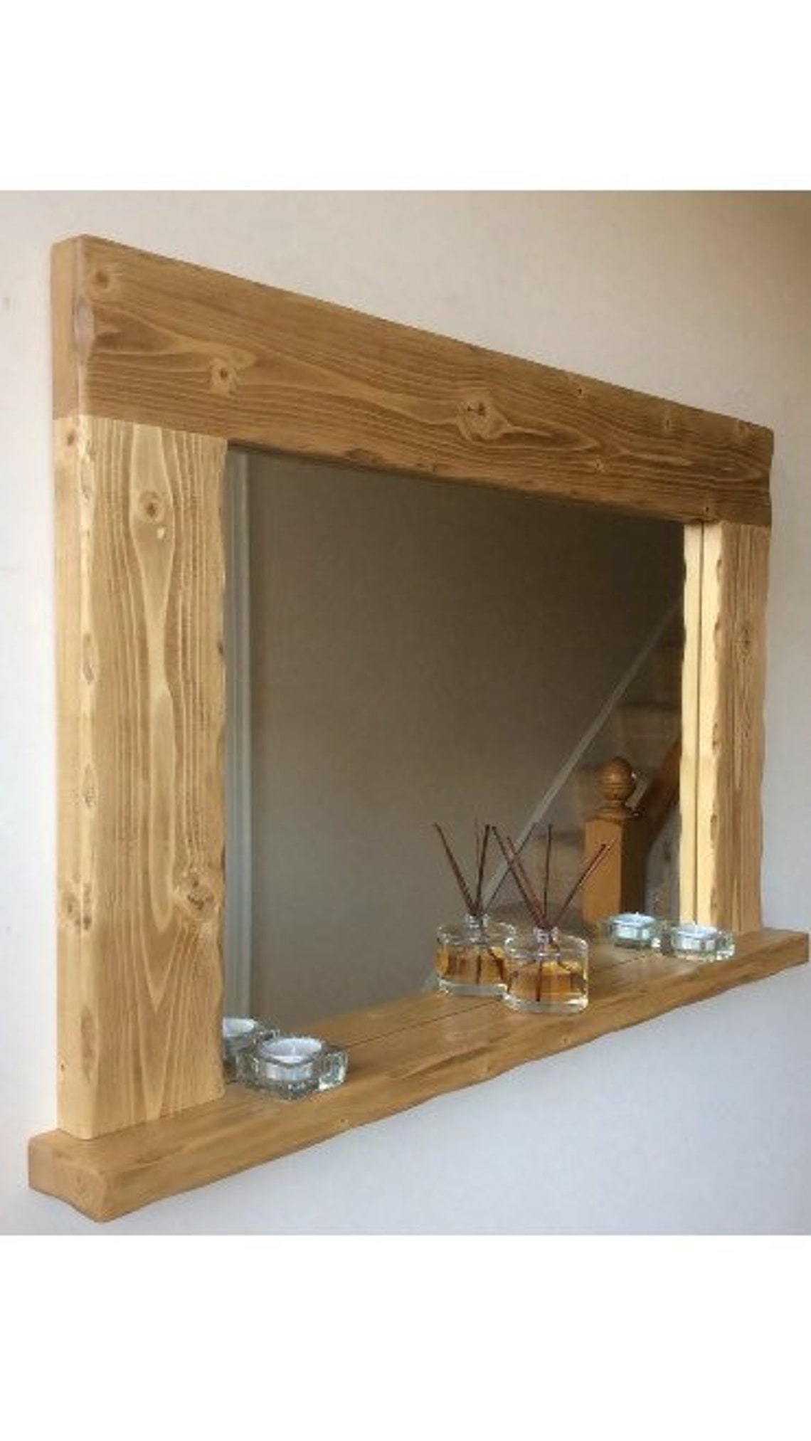 Beautiful Quality Rustic Wooden Mirror With Shelf - Etsy UK
