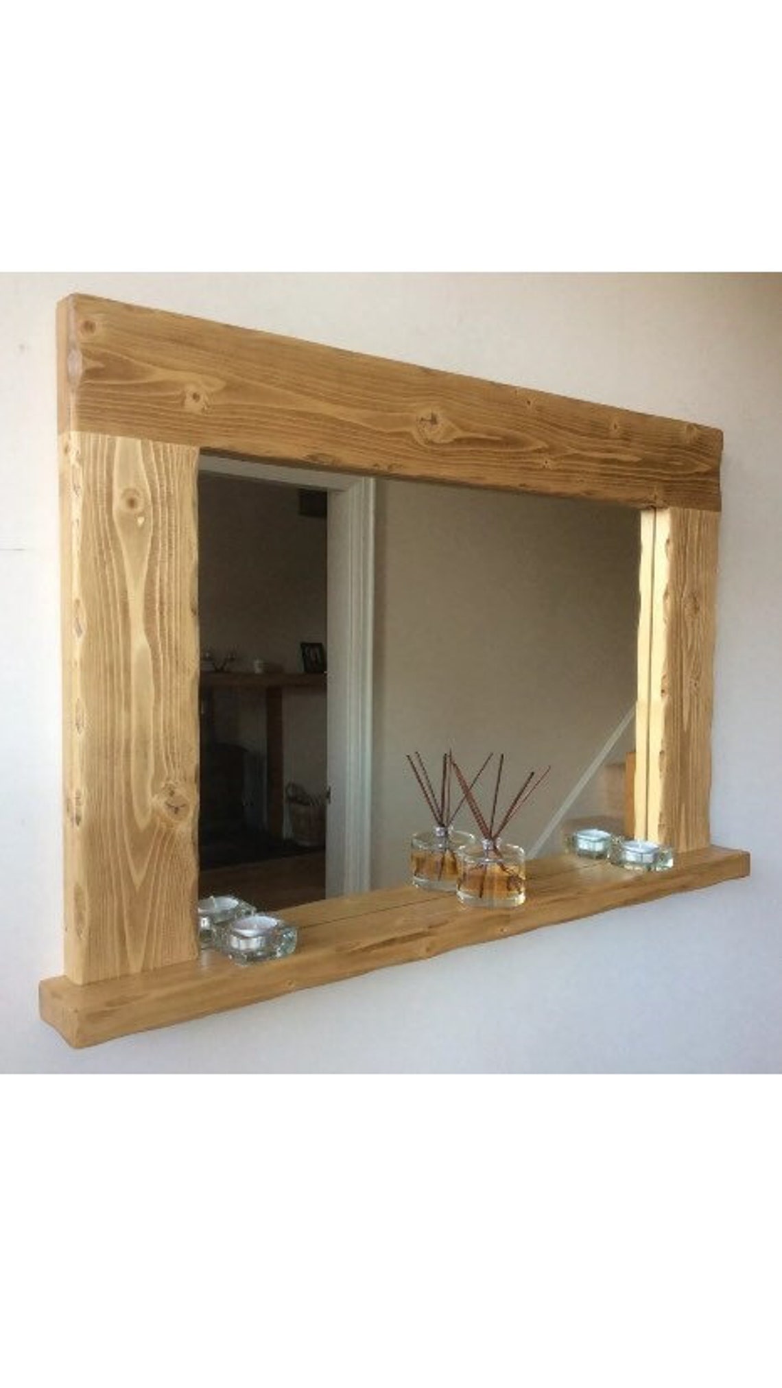 Beautiful Quality Rustic Wooden Mirror With Shelf - Etsy UK
