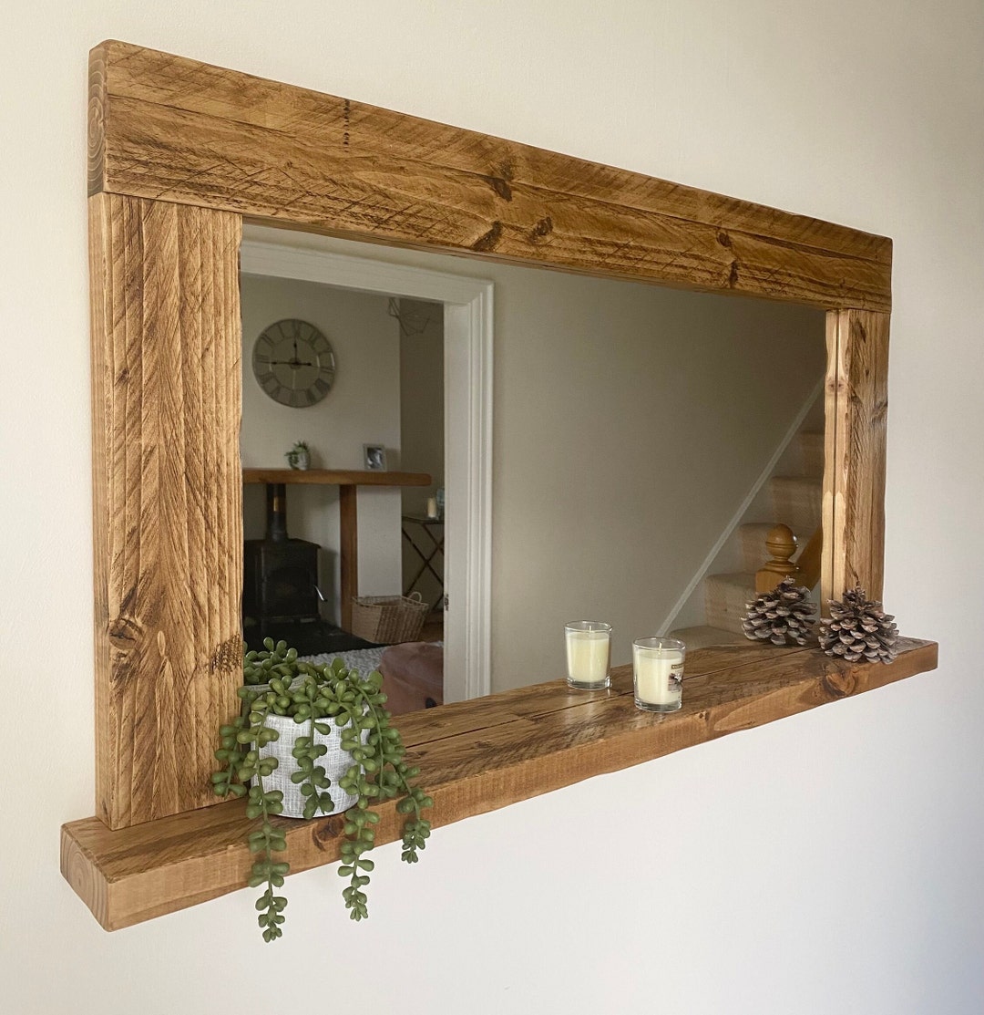 Beautiful Quality Rustic Wooden Mirror With Shelf - Etsy UK