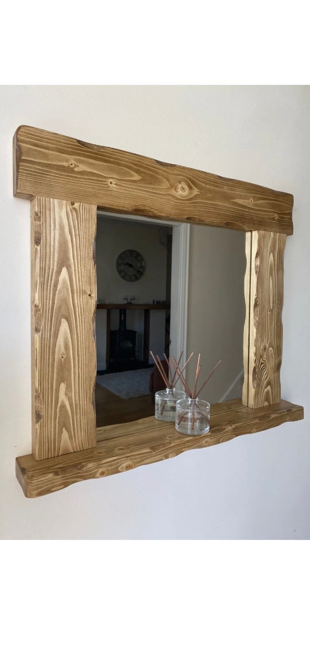 Beautiful Quality Rustic Wooden Mirror With Shelf - Etsy UK