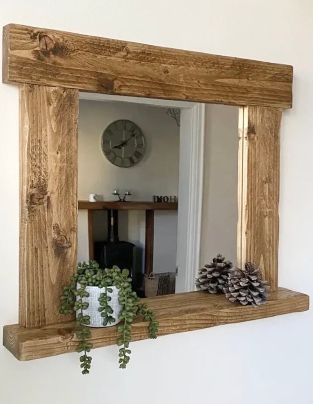 Beautiful Quality Rustic Wooden Mirror With Shelf - Etsy UK