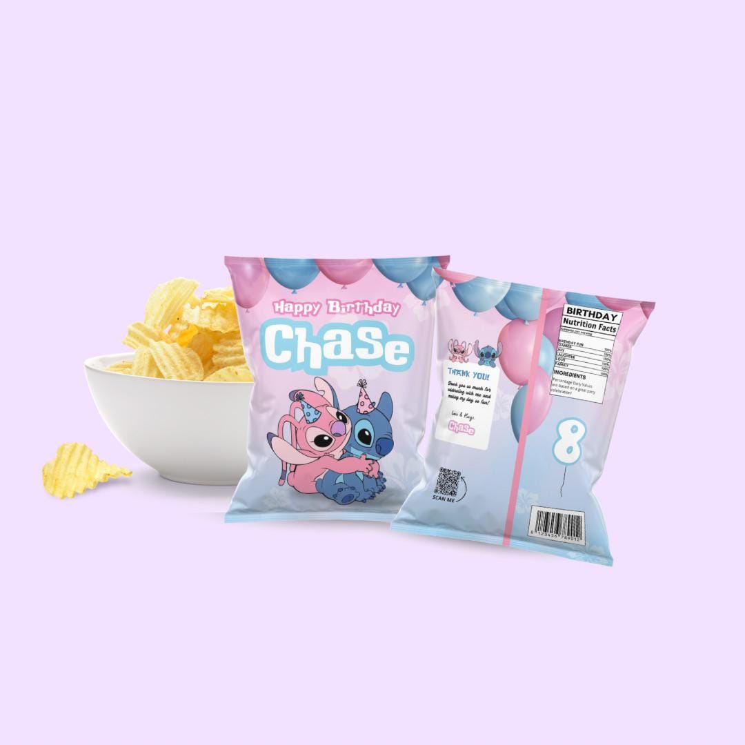 DIY Stitch Chips Angel Party Bags Birthday Party Treats, Personalized ...