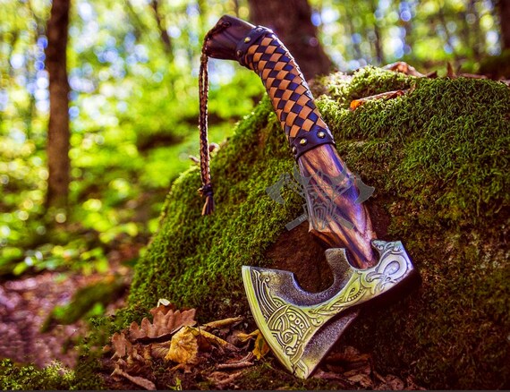 Cutting & Carving Camping Hatchet Hand Forged Viking Axe with Rose Wood ...