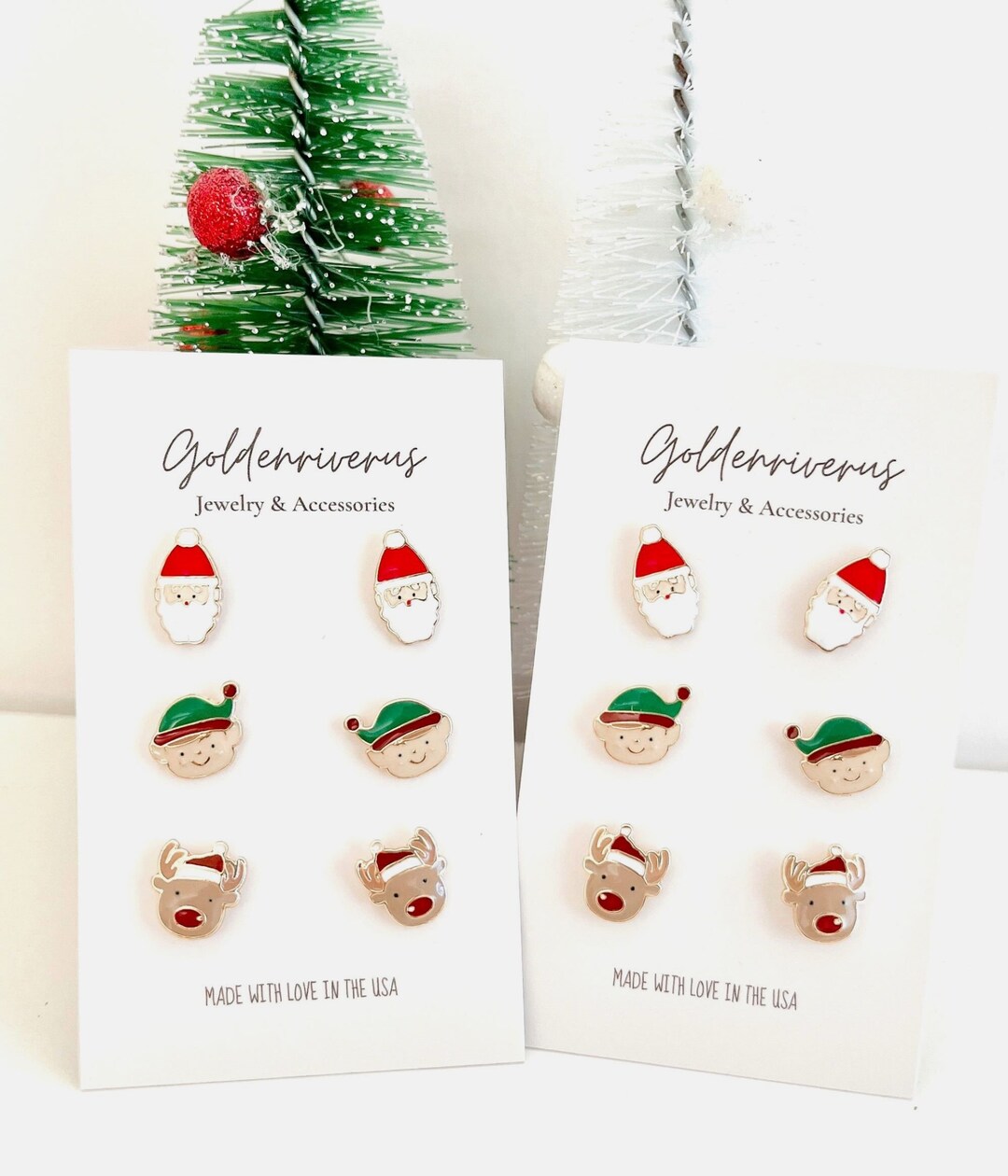 Enamel Christmas Stud Earrings, Santa, Elf, Reindeer (3 Sets) - Etsy